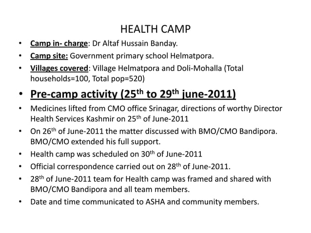 Health Camp | PPTX | Infectious Diseases | Diseases and Conditions