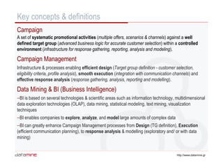 Campaign optimization using Business Intelligence and Data Mining | PPT