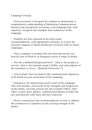 Campaign Critique This assessment is designed for students to | DOCX ...
