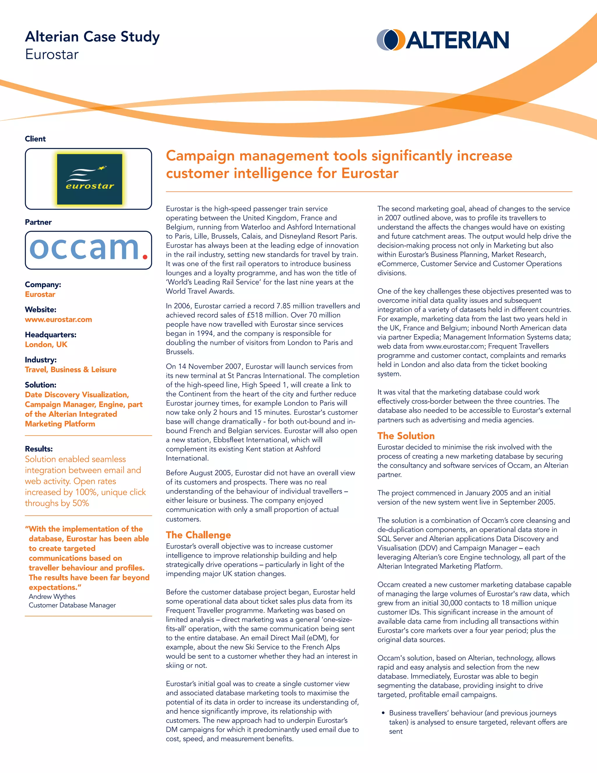 Eurostar Campaign Management | PDF