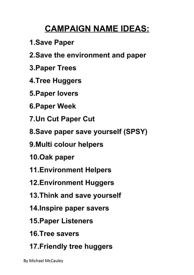 Campaign name ideas | DOC