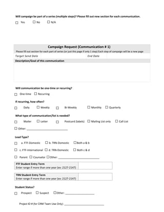 Campaign request form-pre admit | DOC | Education