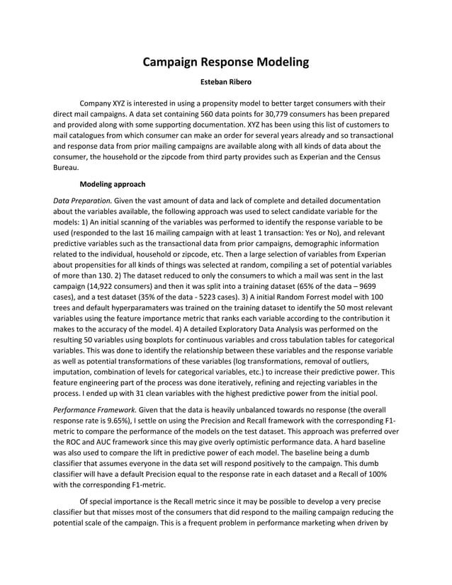 Campaign response modeling