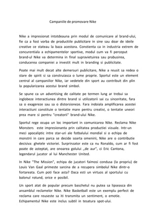 Campaniile de promovare nike prezentare | DOCX