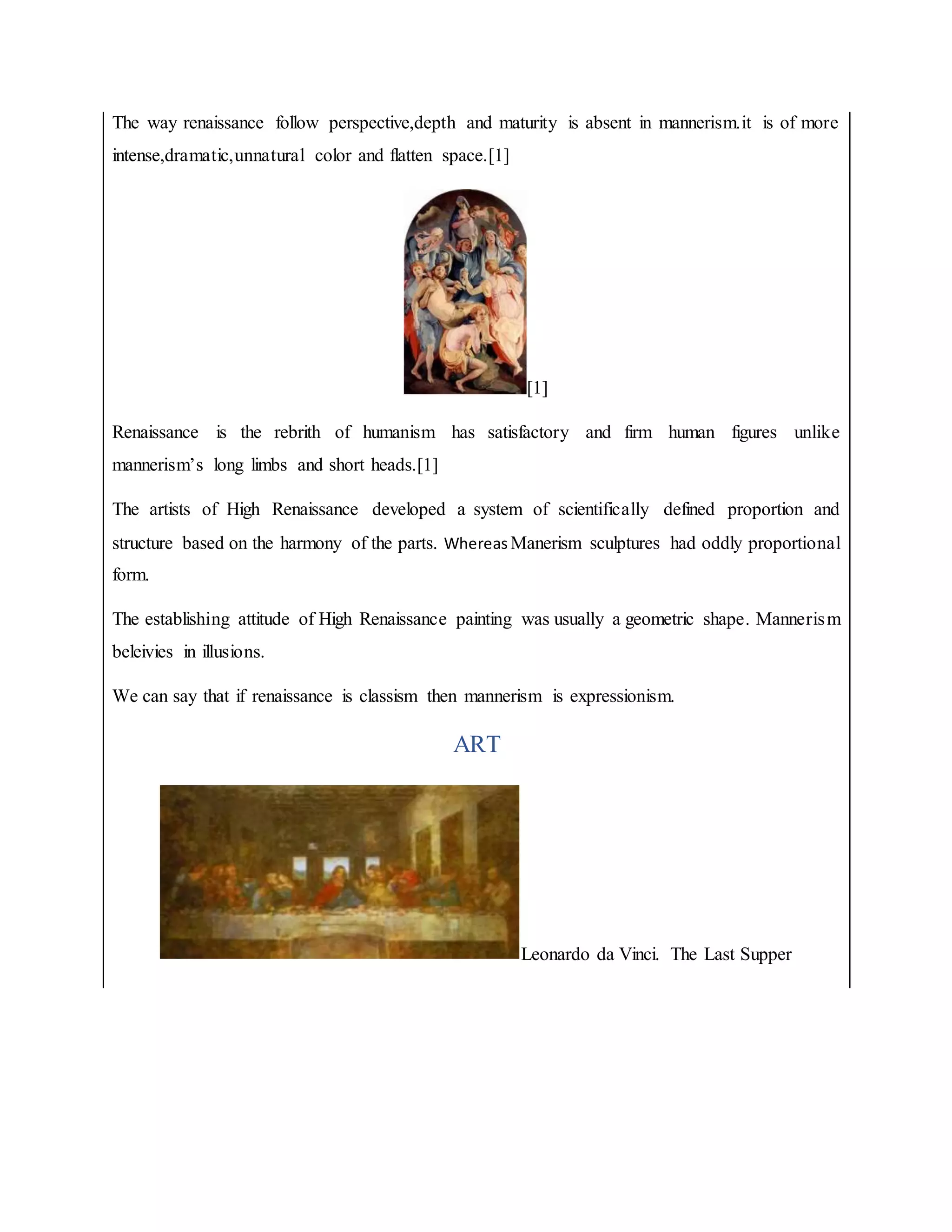 Camparision between renaissance and mannerism | DOCX | Fine Art