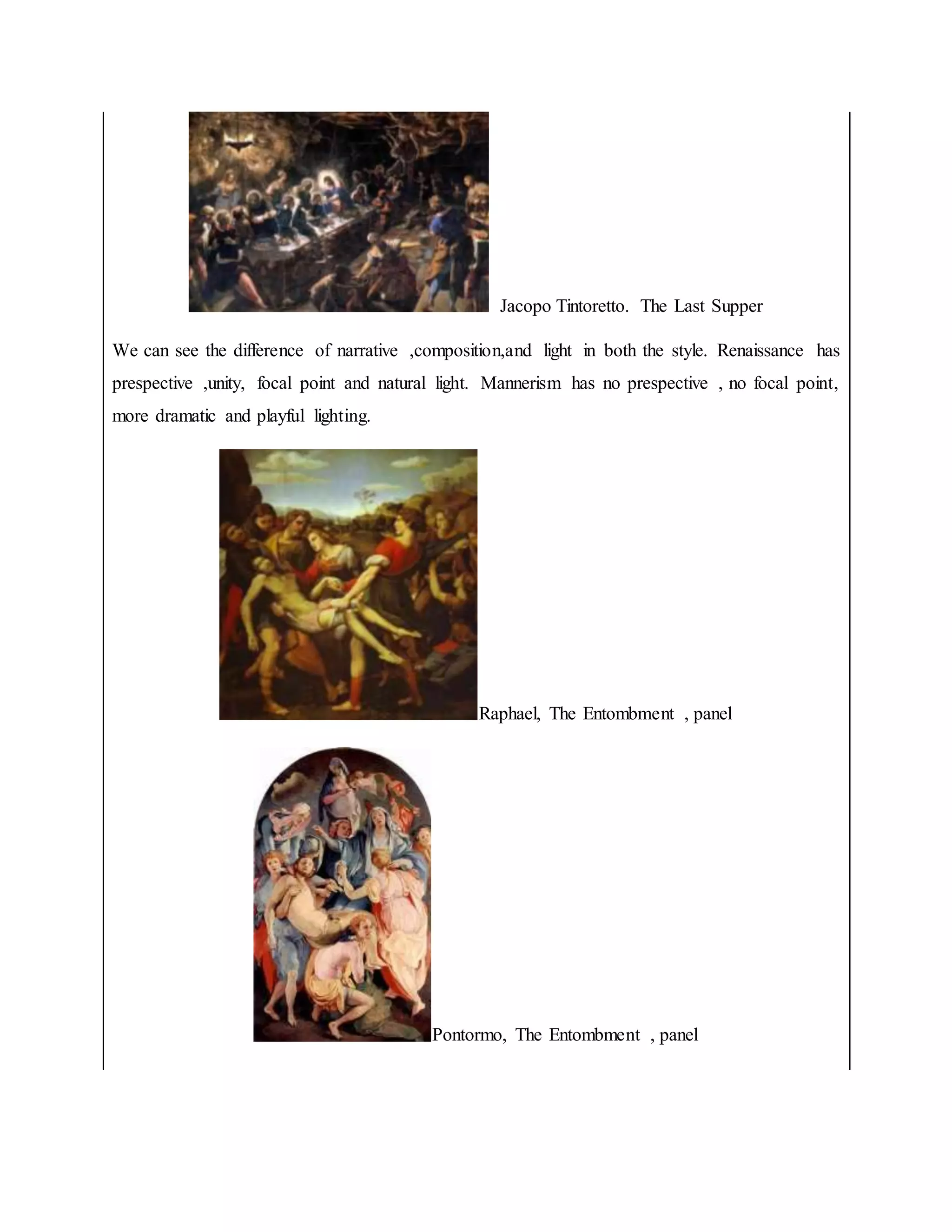 Camparision between renaissance and mannerism | DOCX | Fine Art