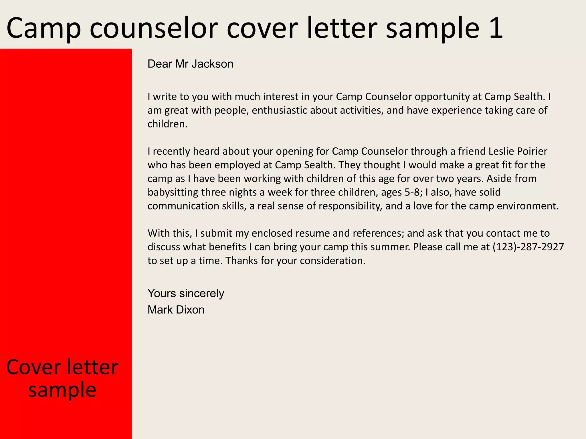 Camp counselor cover letter | PPTX