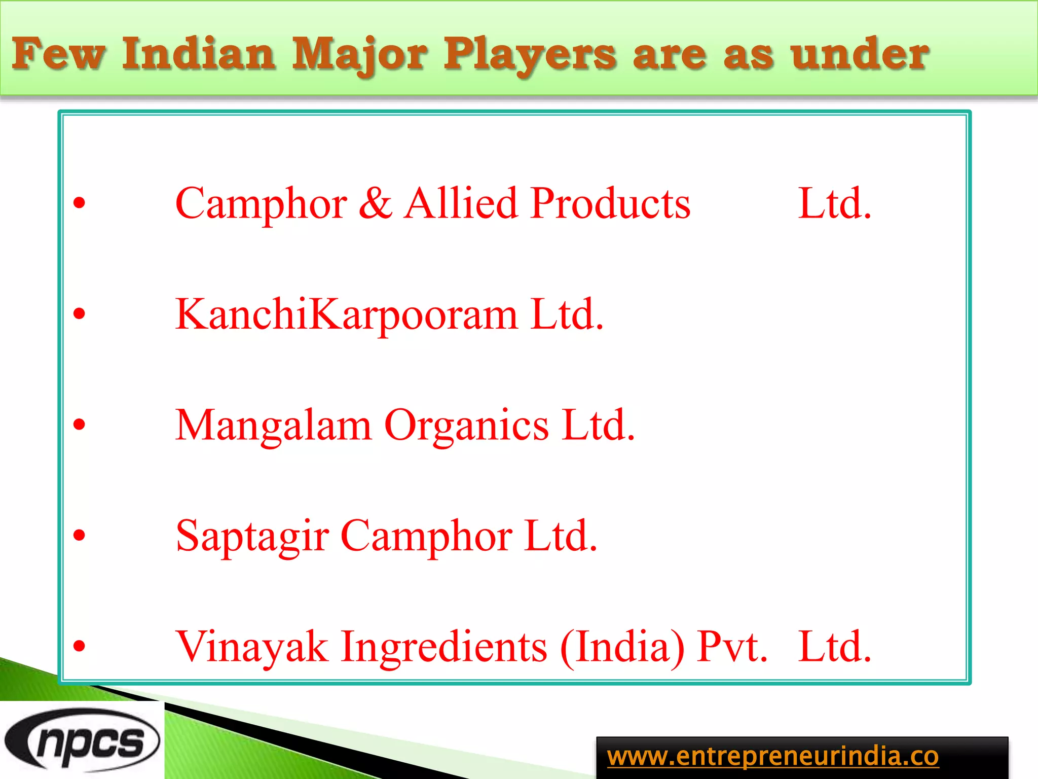 Camphor (Powder & Tablets) - Manufacturing Plant, Detailed Project ...