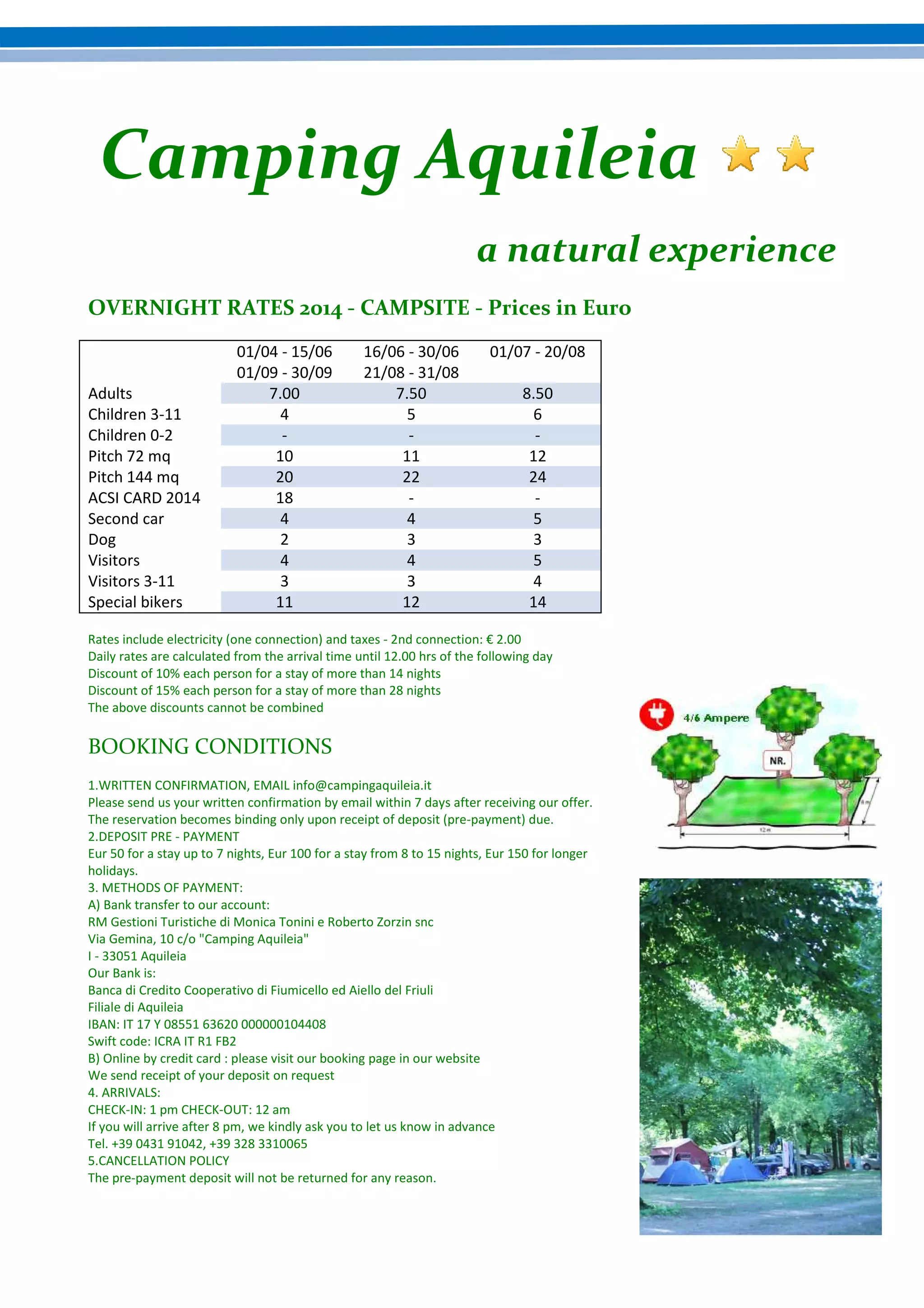 Camping Aquileia campsite prices 2014 | PDF