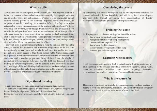 Camp management training conducted by HANDS ICD | PPT