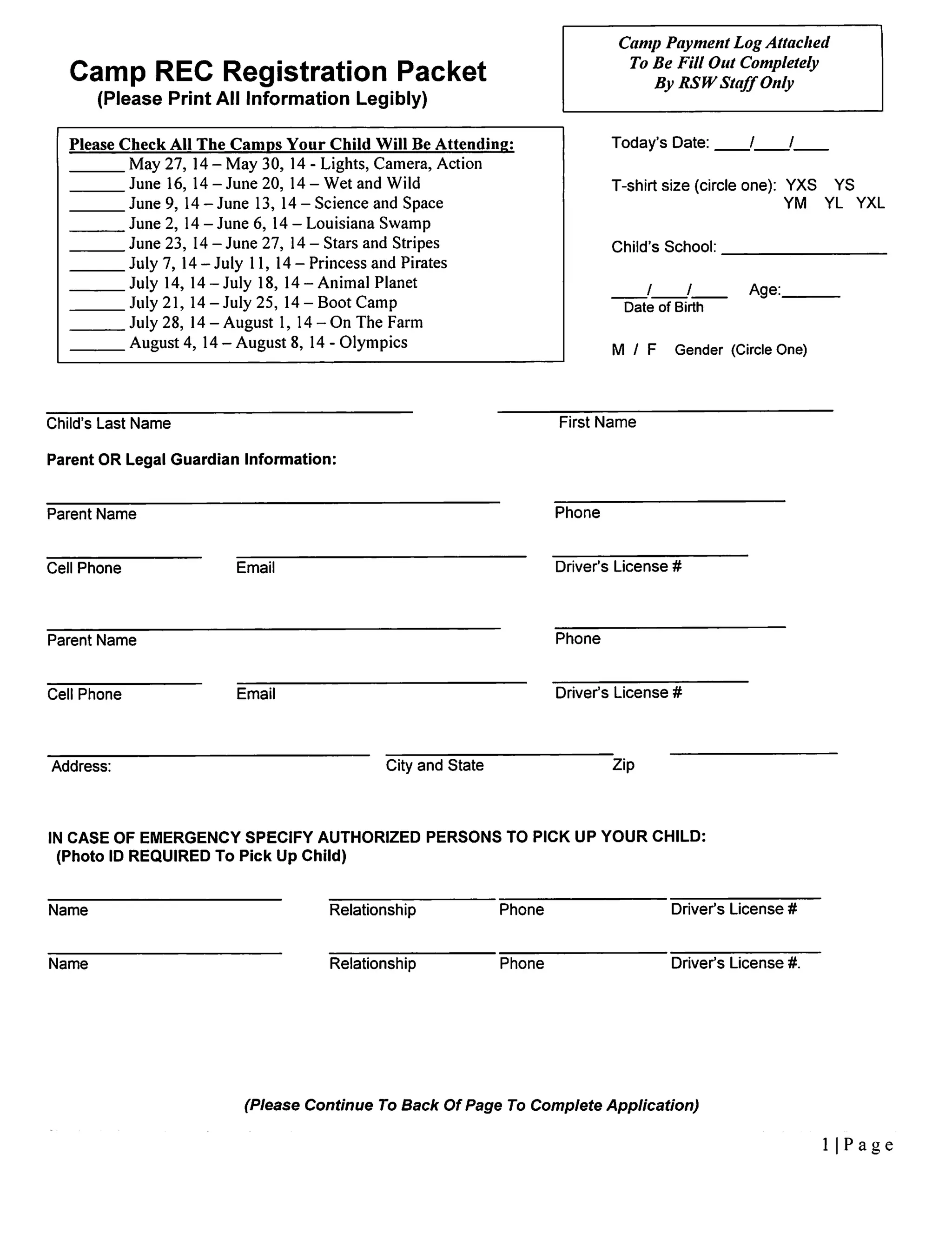 Camp rec registration packet fy 14 - w themes payment form | PDF