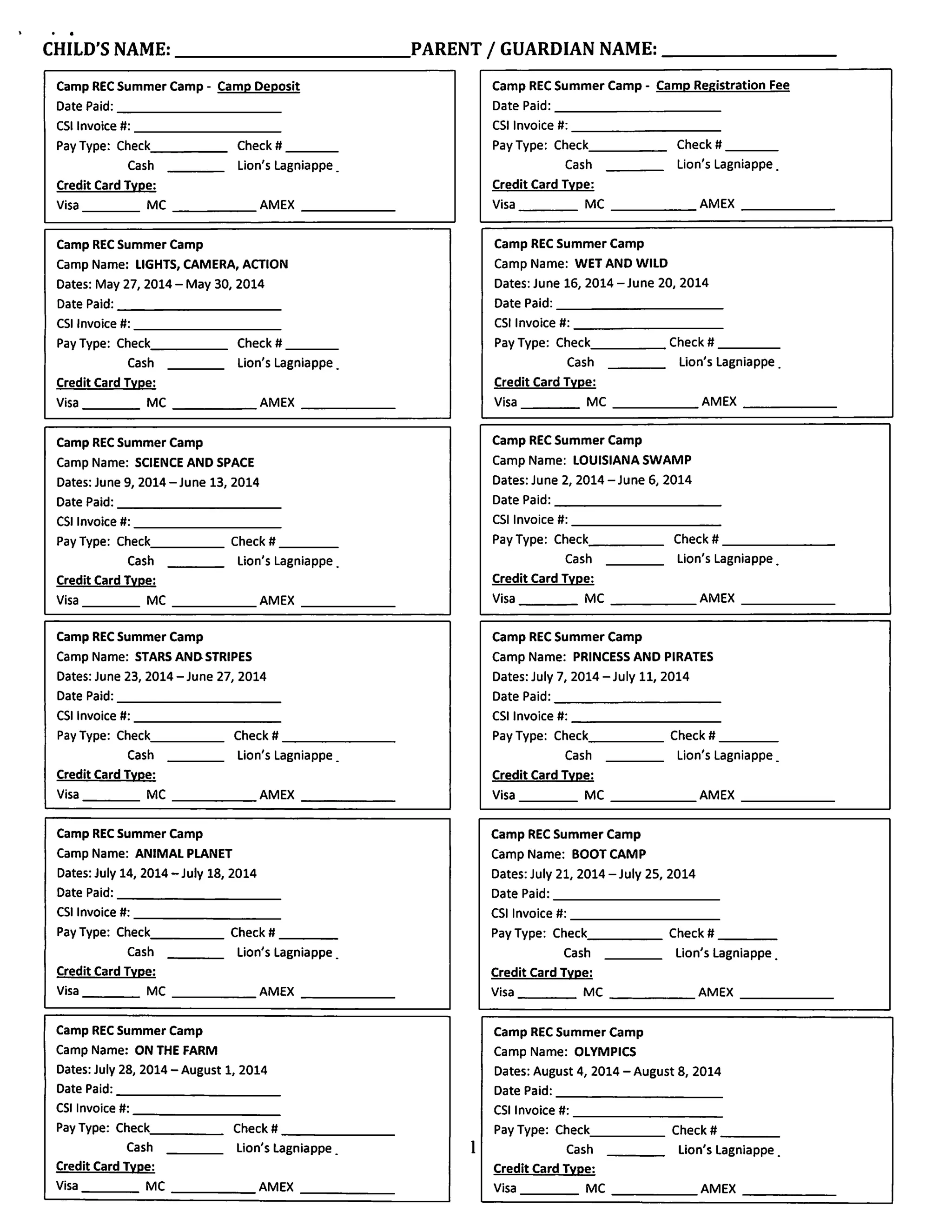 Camp rec registration packet fy 14 - w themes payment form | PDF