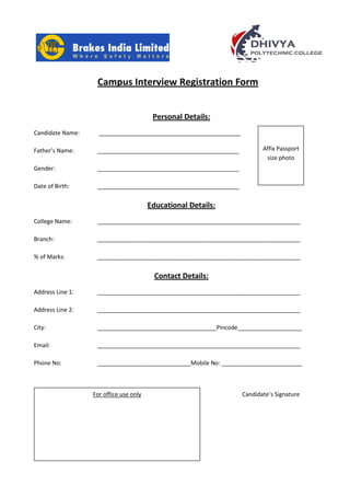 Campus Interview Registration Form | PDF