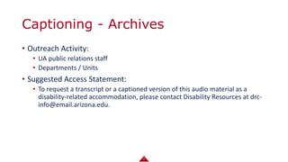 Campus-Wide Response to Captioning: Moving Towards Full Compliance | PPT