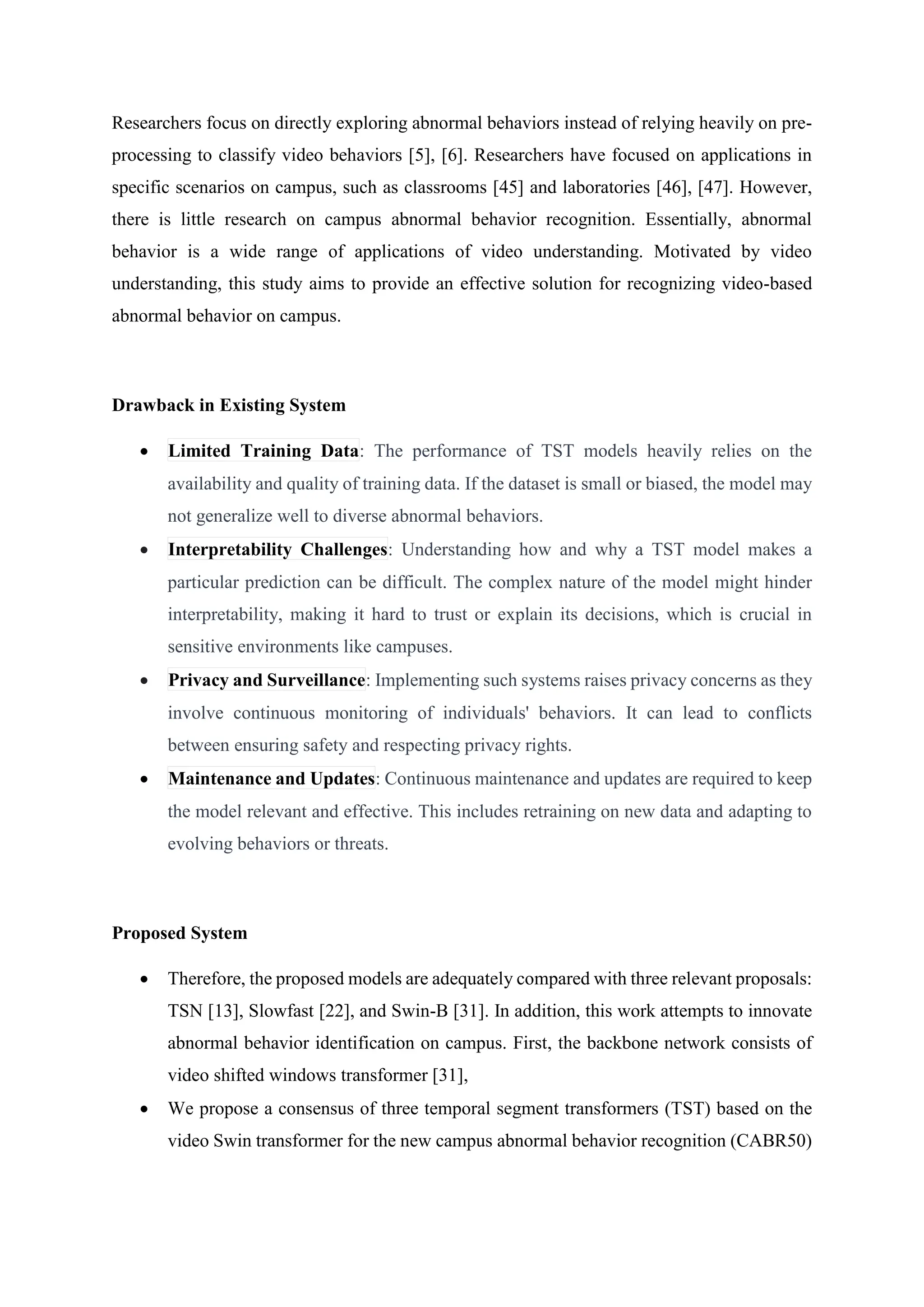 Campus Abnormal Behavior Recognition With Temporal Segment Transformers