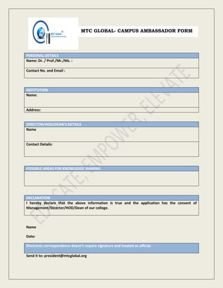 Campus ambassador form mtc global | PDF