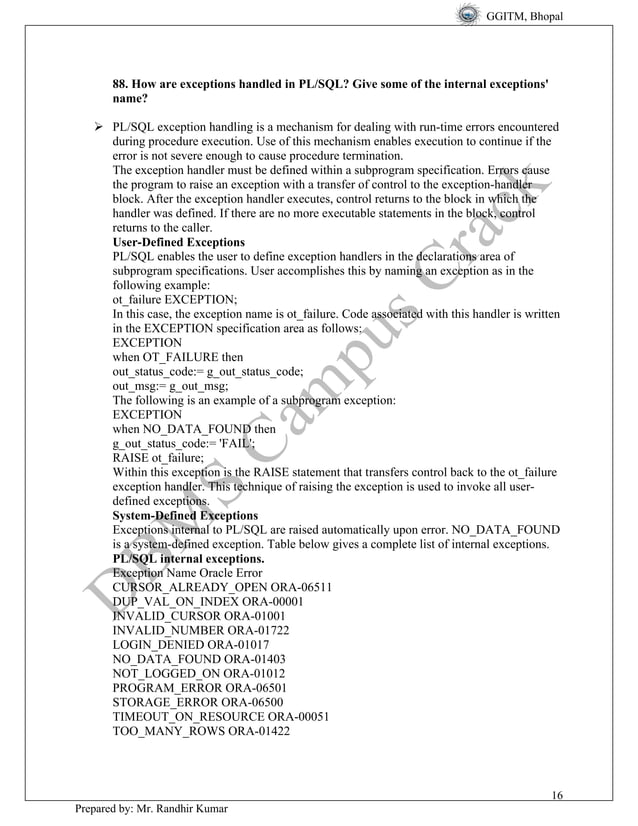 DBMS Campus crack Question Prepared by Randhir Kumar | PDF