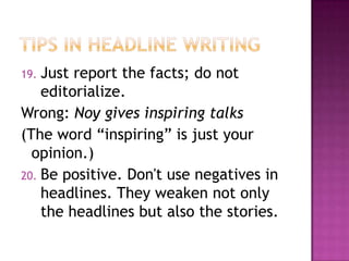 Campus journalism - copyreading and headline writing | PPSX