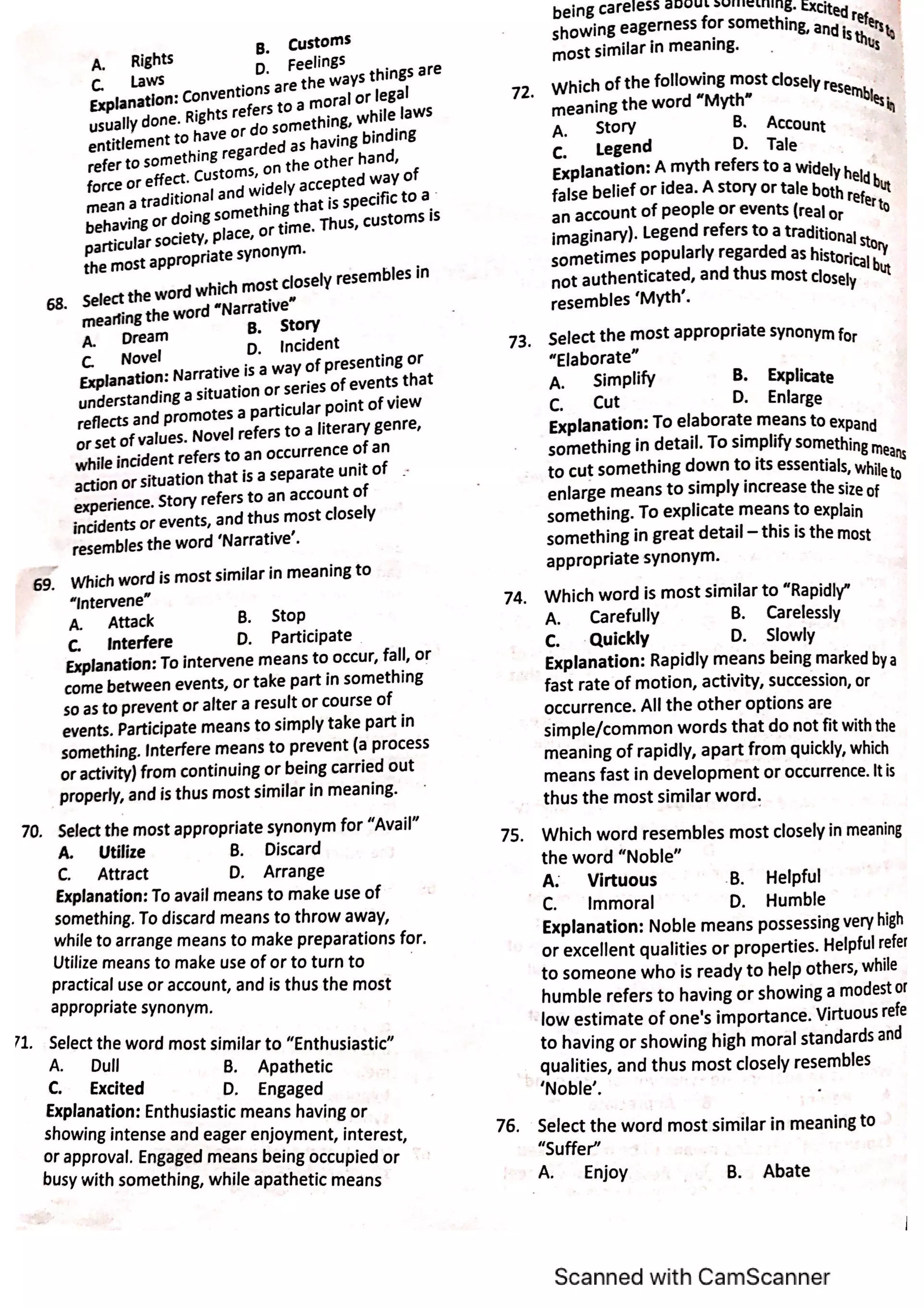 SYNONYMS NOTES FOR JEST AND PST JOB | PDF