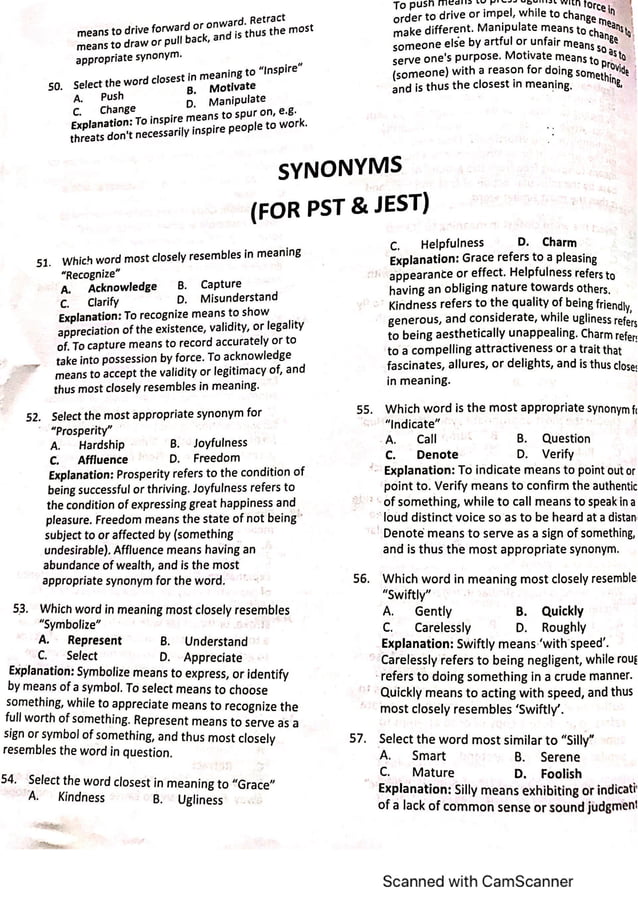SYNONYMS NOTES FOR JEST AND PST JOB | PDF