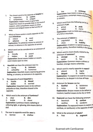 ANTONYMS NOTES FOR JEST AND PST TEST PREPARATION | PDF
