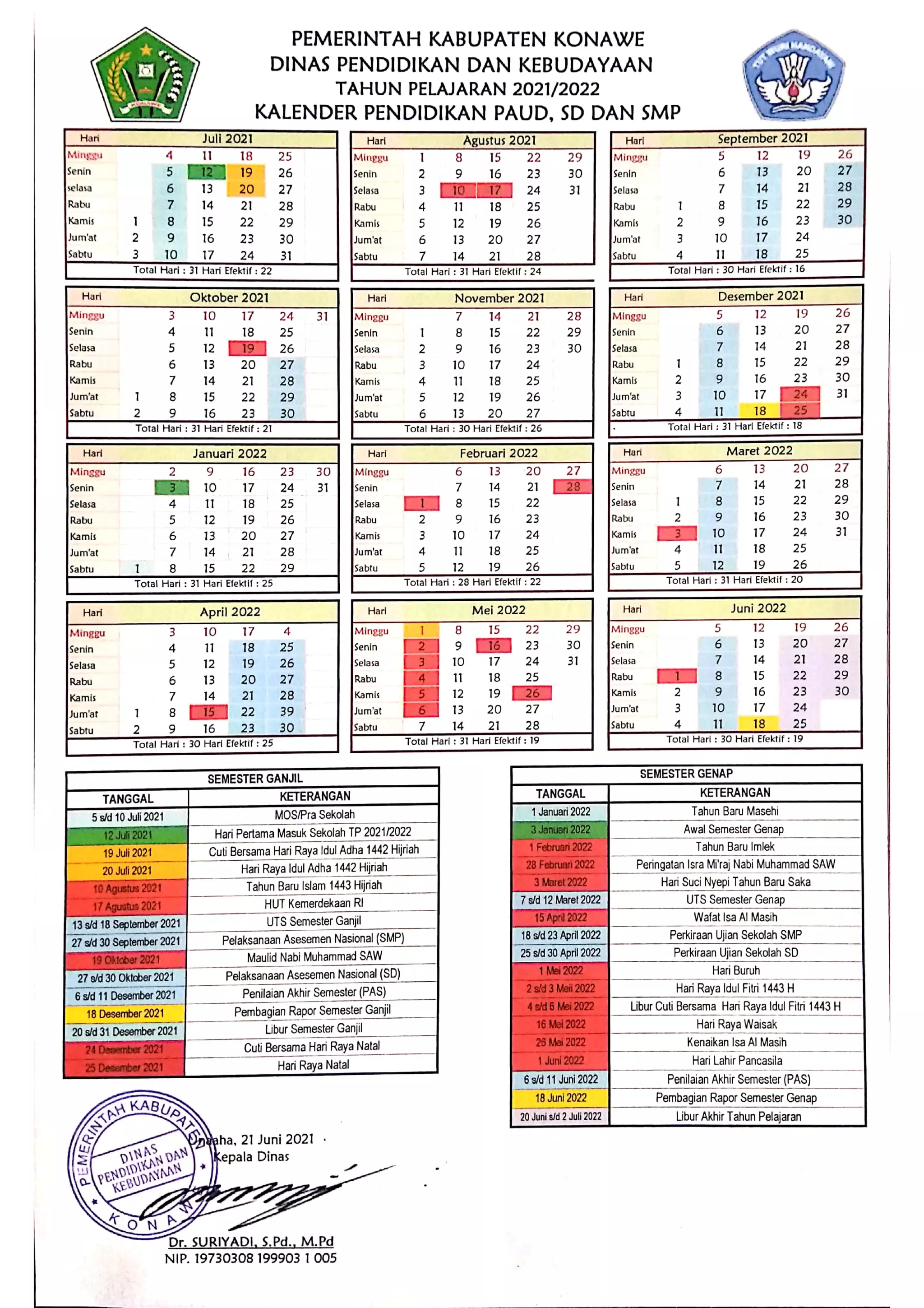 Kalender Pendidikan tahun ajaran 2021 - 2022 | PDF