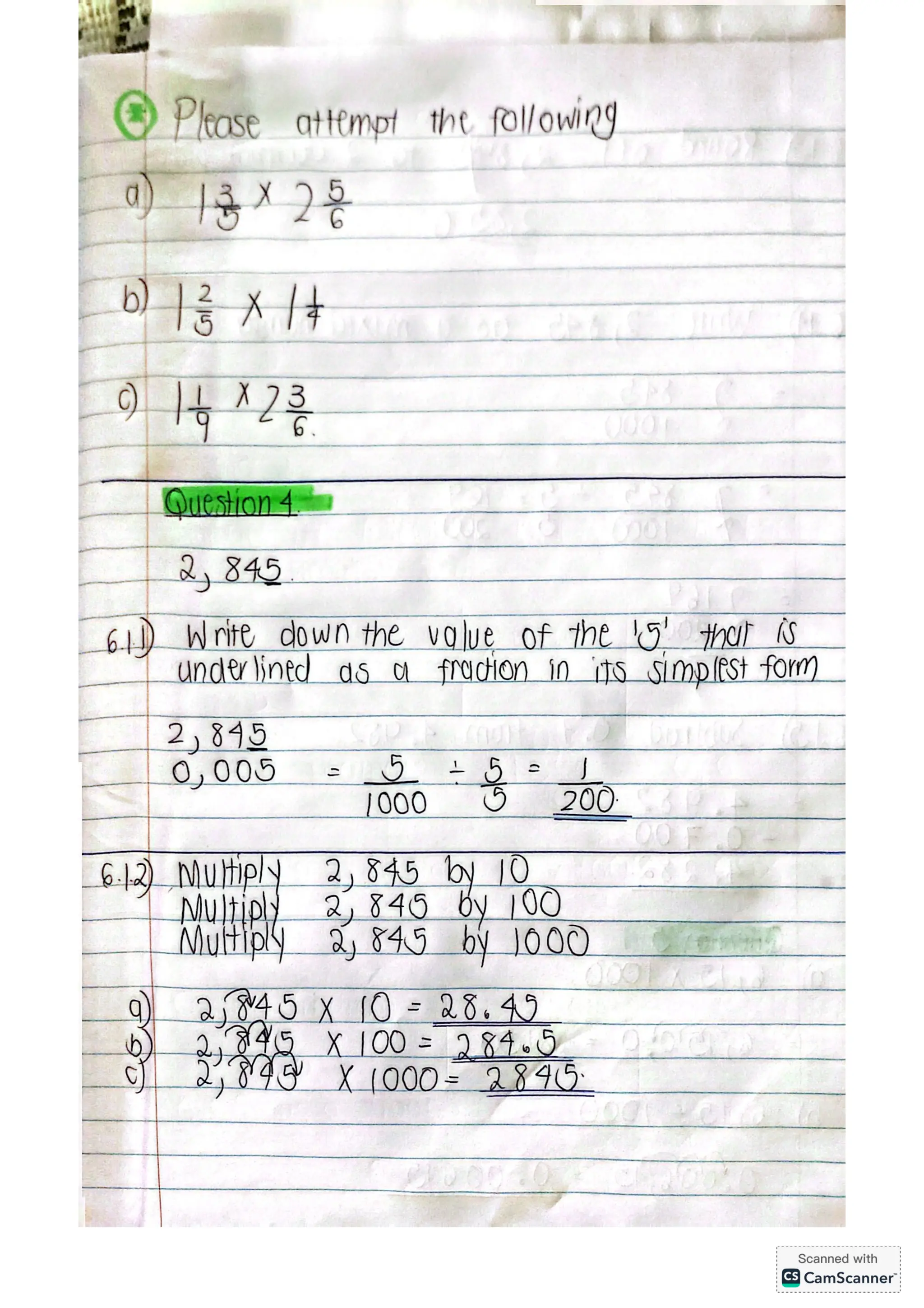 Grade 7 Common and Decimal Fractions Section 1 Answerspdf | PDF