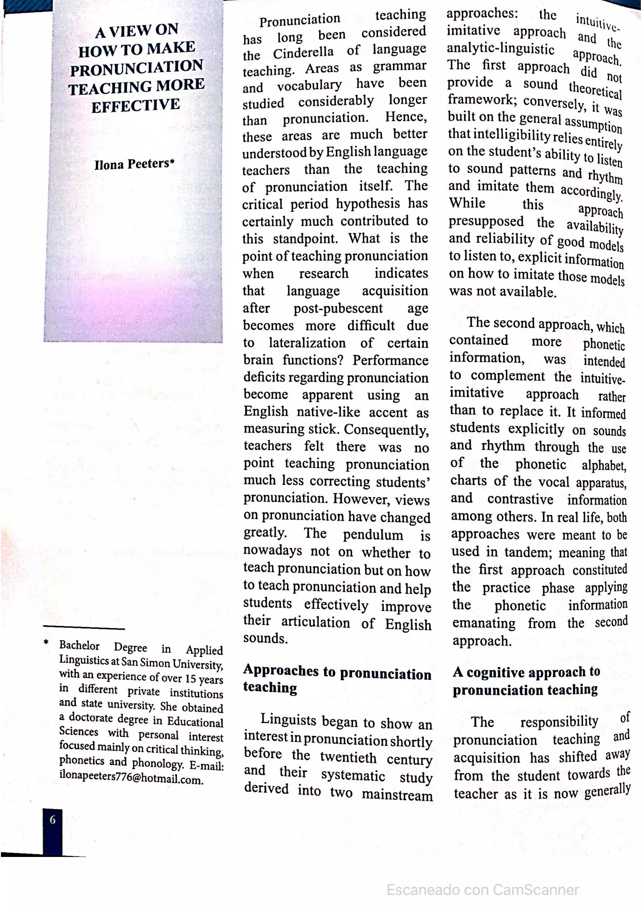 A view on how to make pronunciation teaching more effective. | PDF