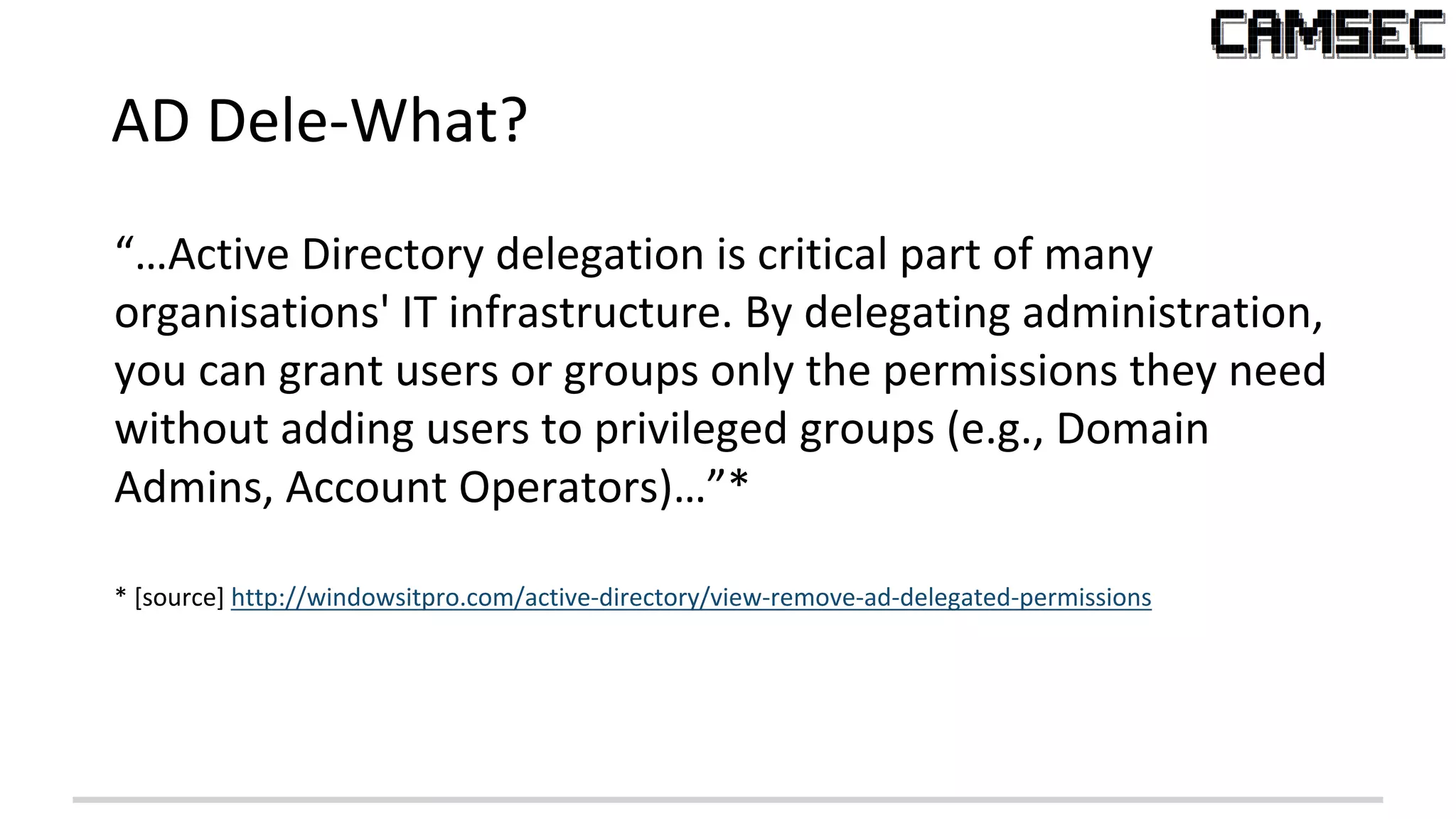 Active Directory Delegation - By @rebootuser | PPT