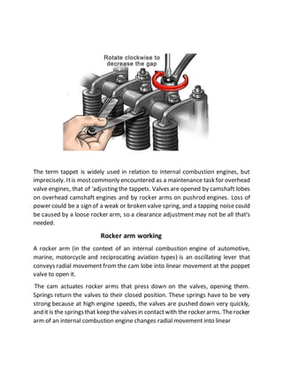 Camshaft , Turbocharger and Supercharger, Rocker arm working | DOCX