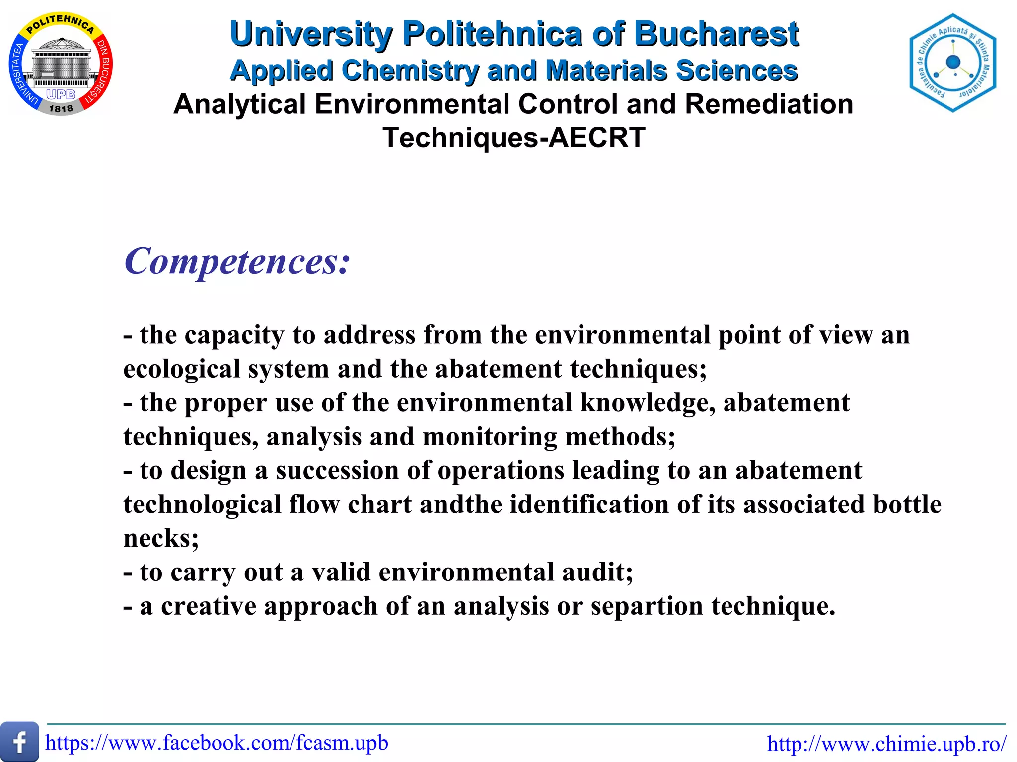 Analytical Control; Environments Depollution Techniques | PPT