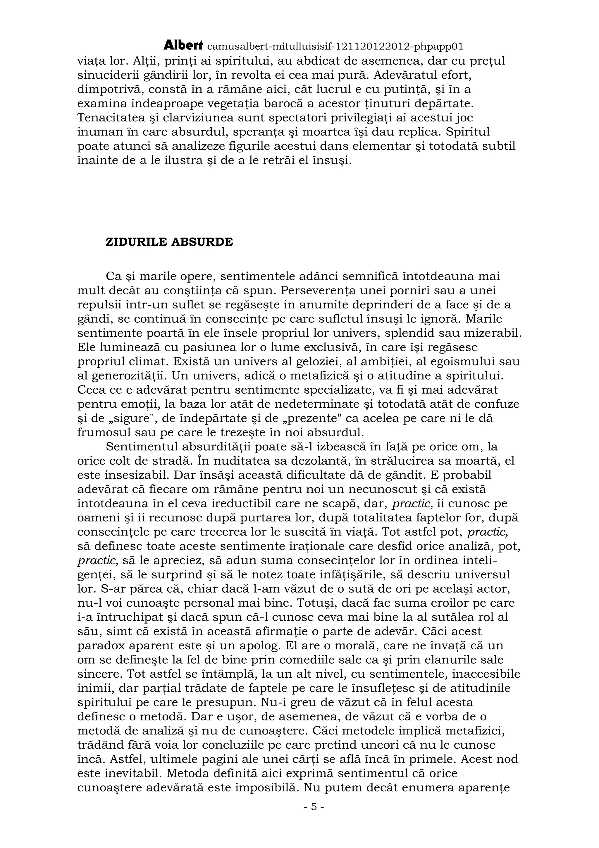 Camus, albert mitul lui sisif | RTF