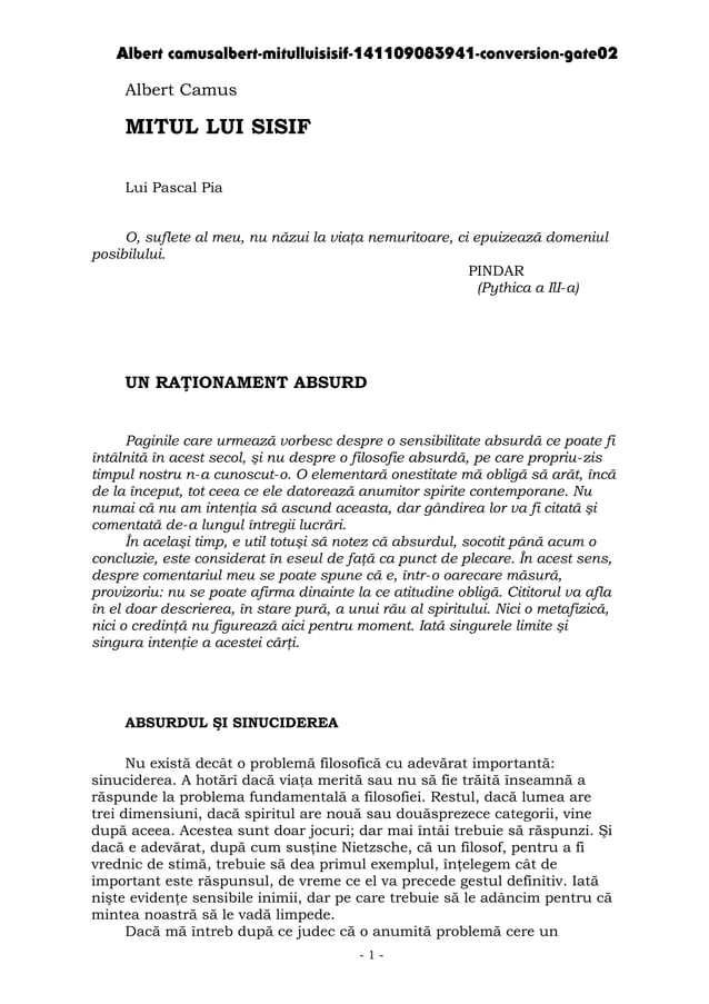 Camus Albert Mitul lui Sisif | PDF
