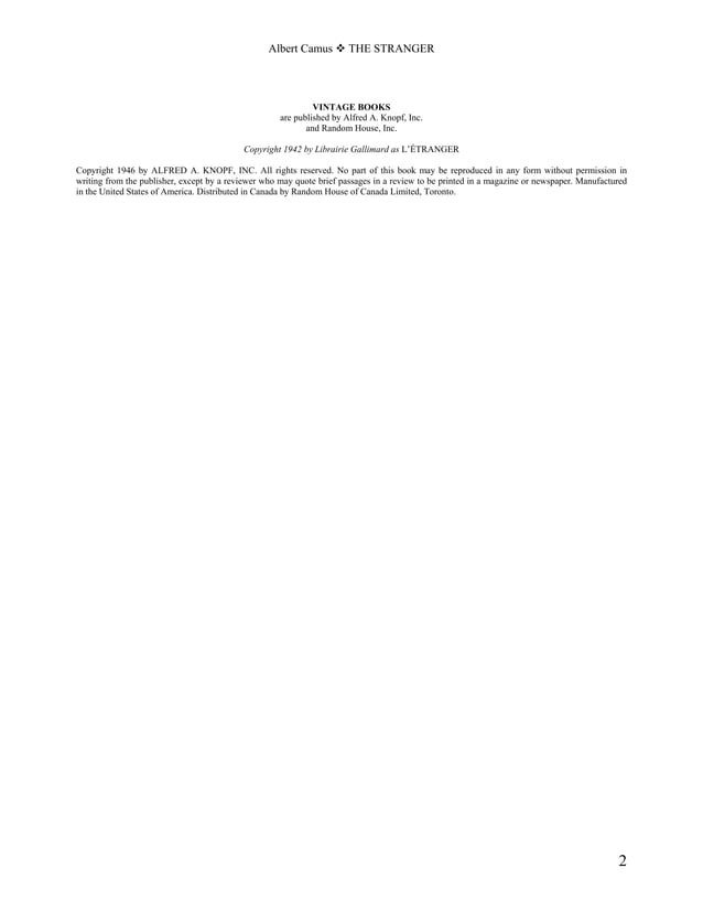 Camus, albert the stranger | PDF