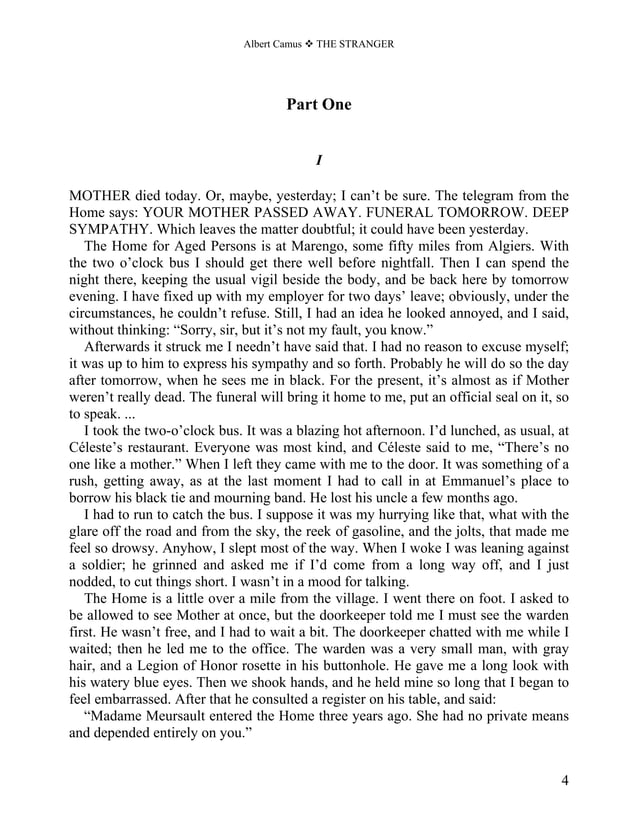 Camus, albert the stranger | PDF