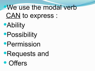 Modal Verbs CAN and CAN'T for asking for permission and giving ...