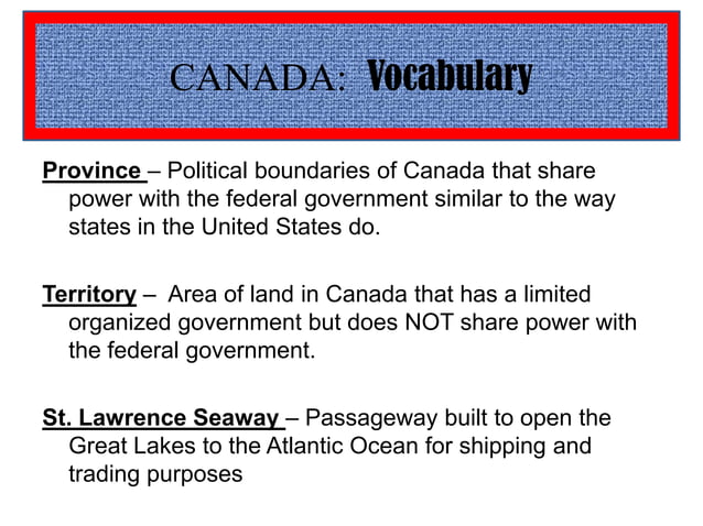 Canada Vocabulary. 2011-12 | PPTX