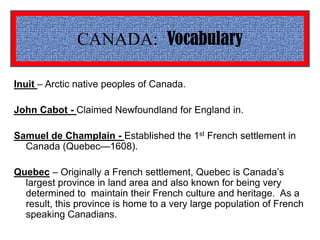 Canada Vocabulary. 2011-12 | PPTX