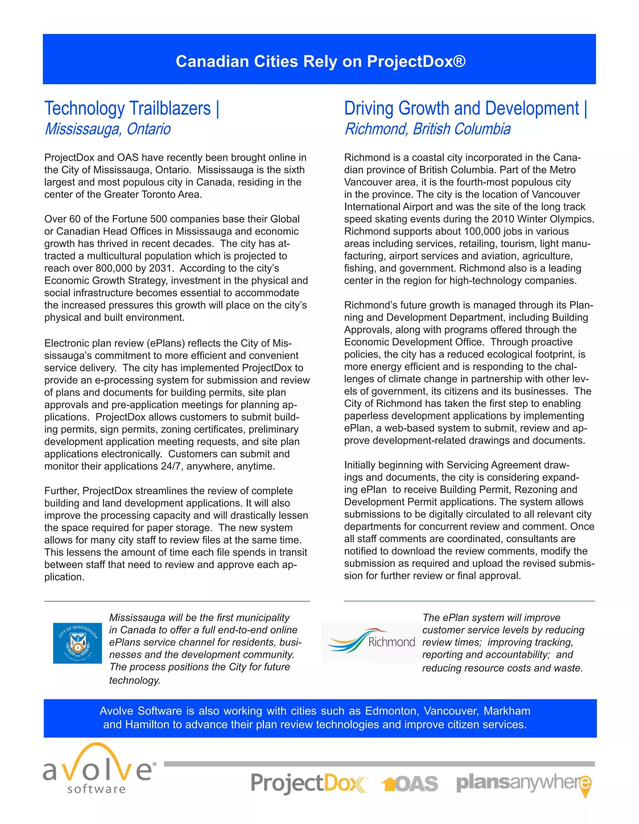 Avolve EPR: Case Study ~ Canadian Cities Rely on ProjectDox® | PDF