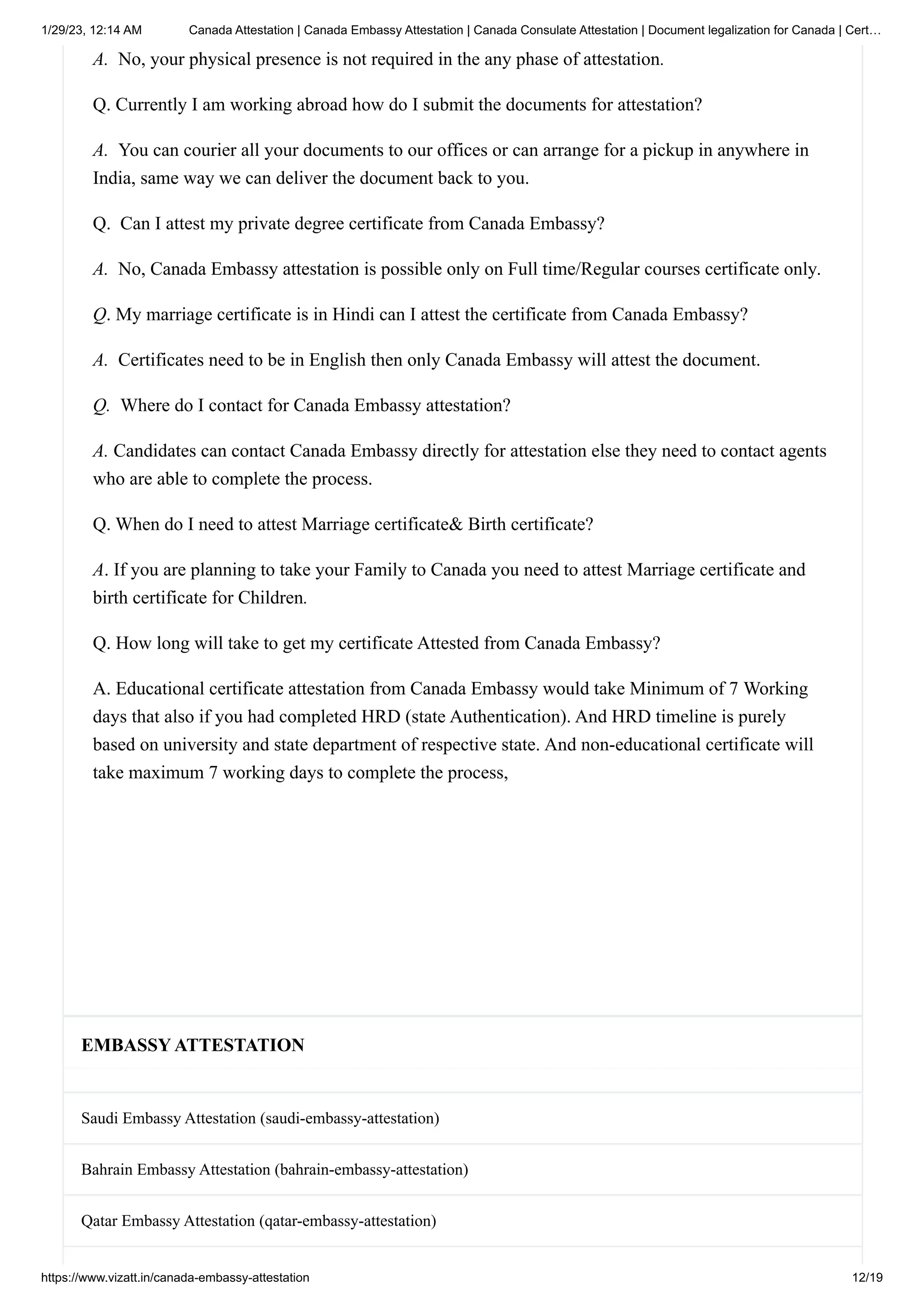 Canada Attestation | Canada Embassy Attestation | Canada Consulate ...