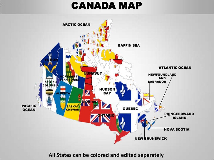 Canada country editable powerpoint maps with states and counties