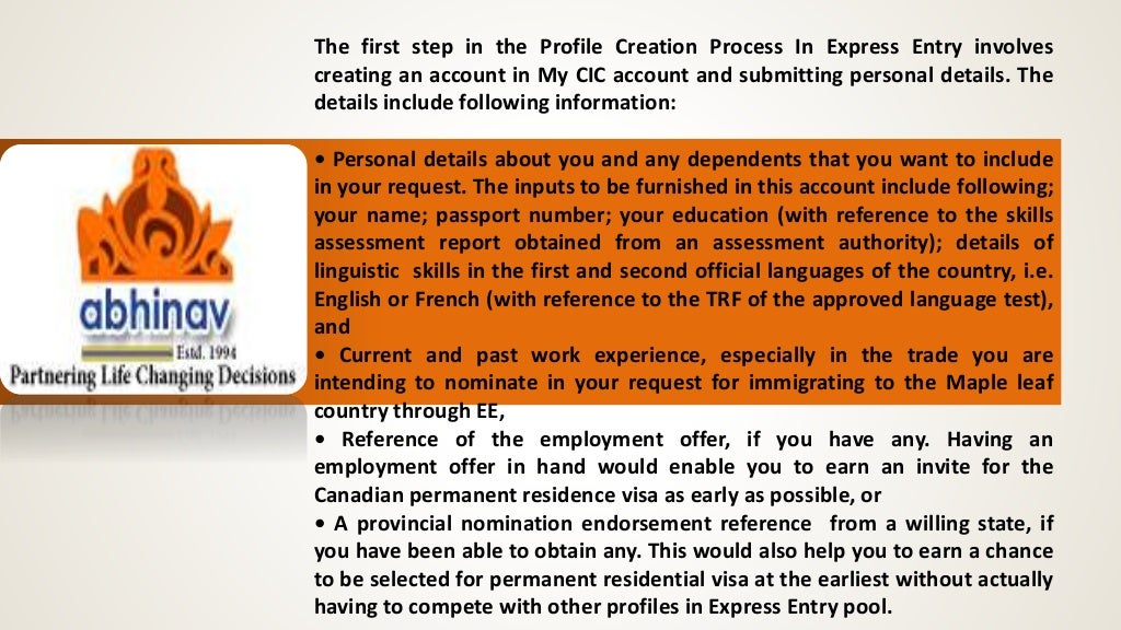 Canada express entry profile and application process
