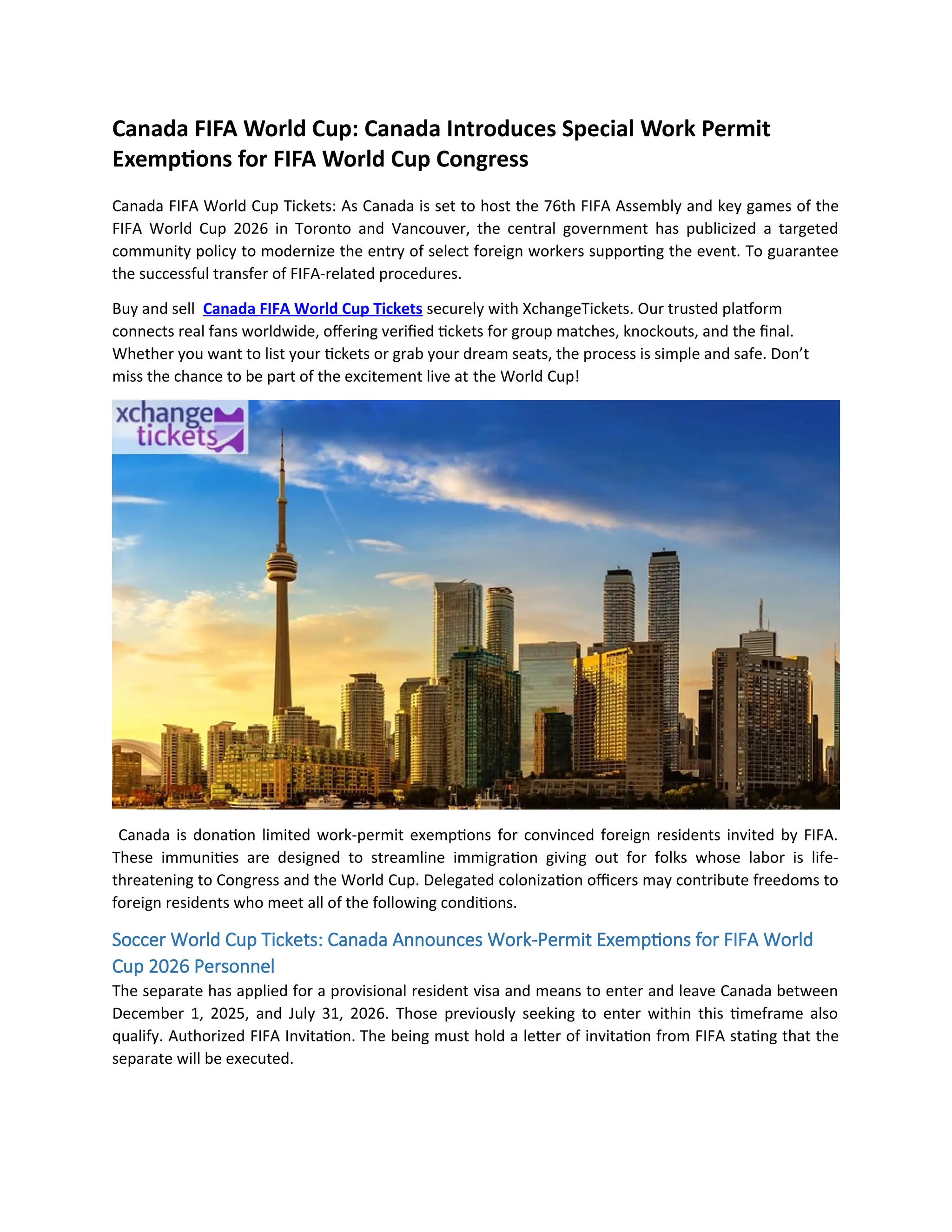Canada FIFA World Cup Canada Introduces Special Work Permit Exemptions ...