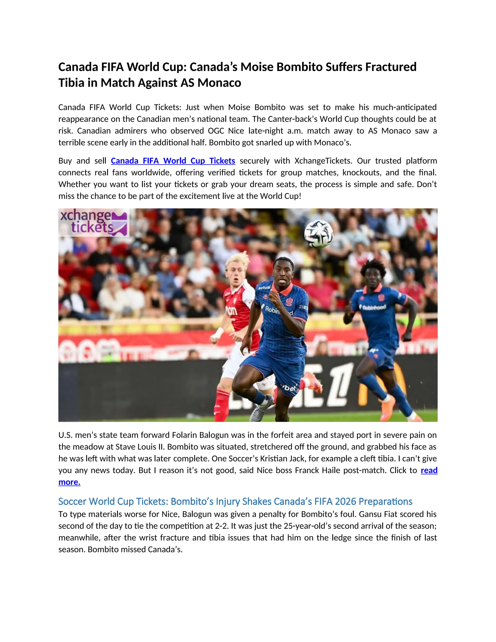 Canada FIFA World Cup Canada’s Moise Bombito Suffers Fractured Tibia in ...