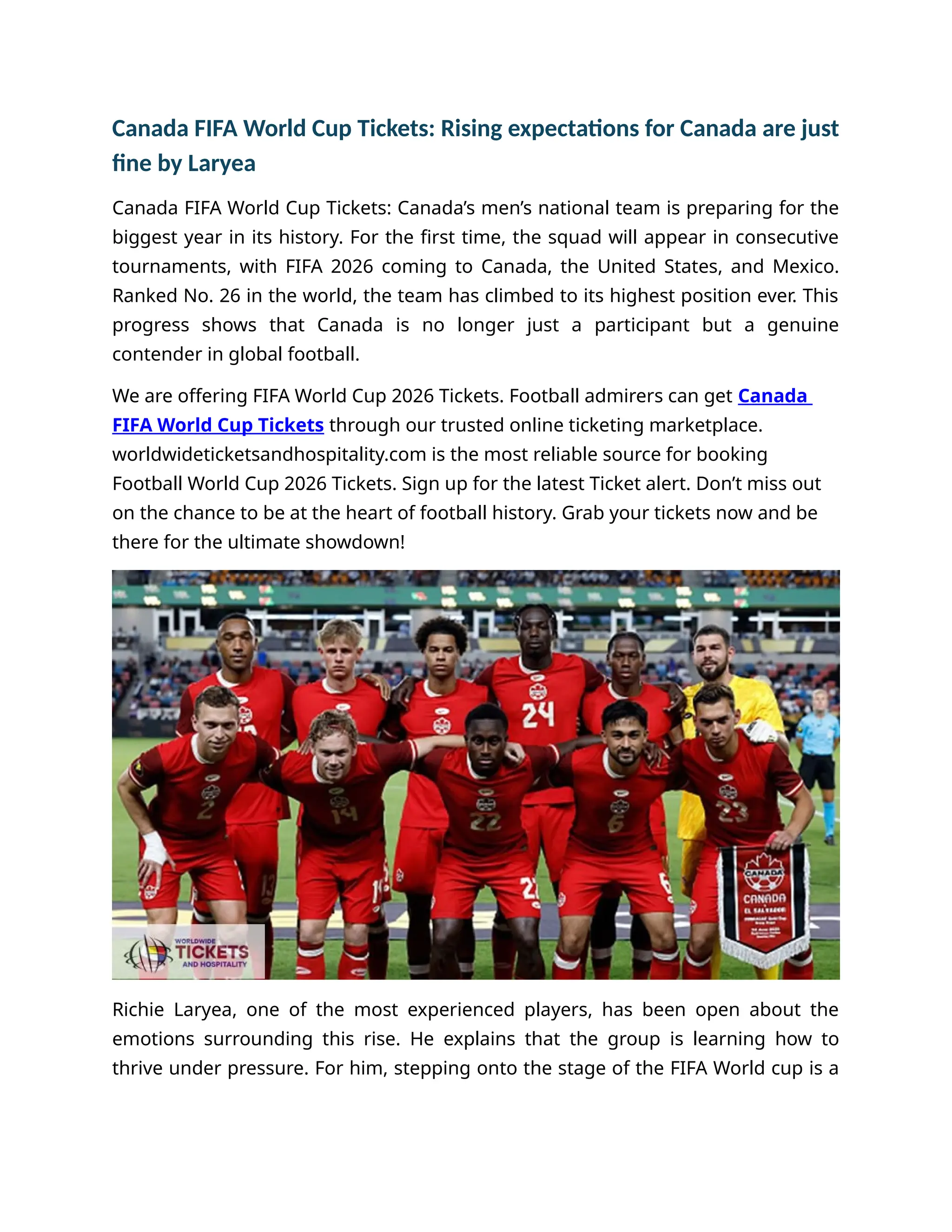 Canada FIFA World Cup Tickets Rising expectations for Canada are just ...