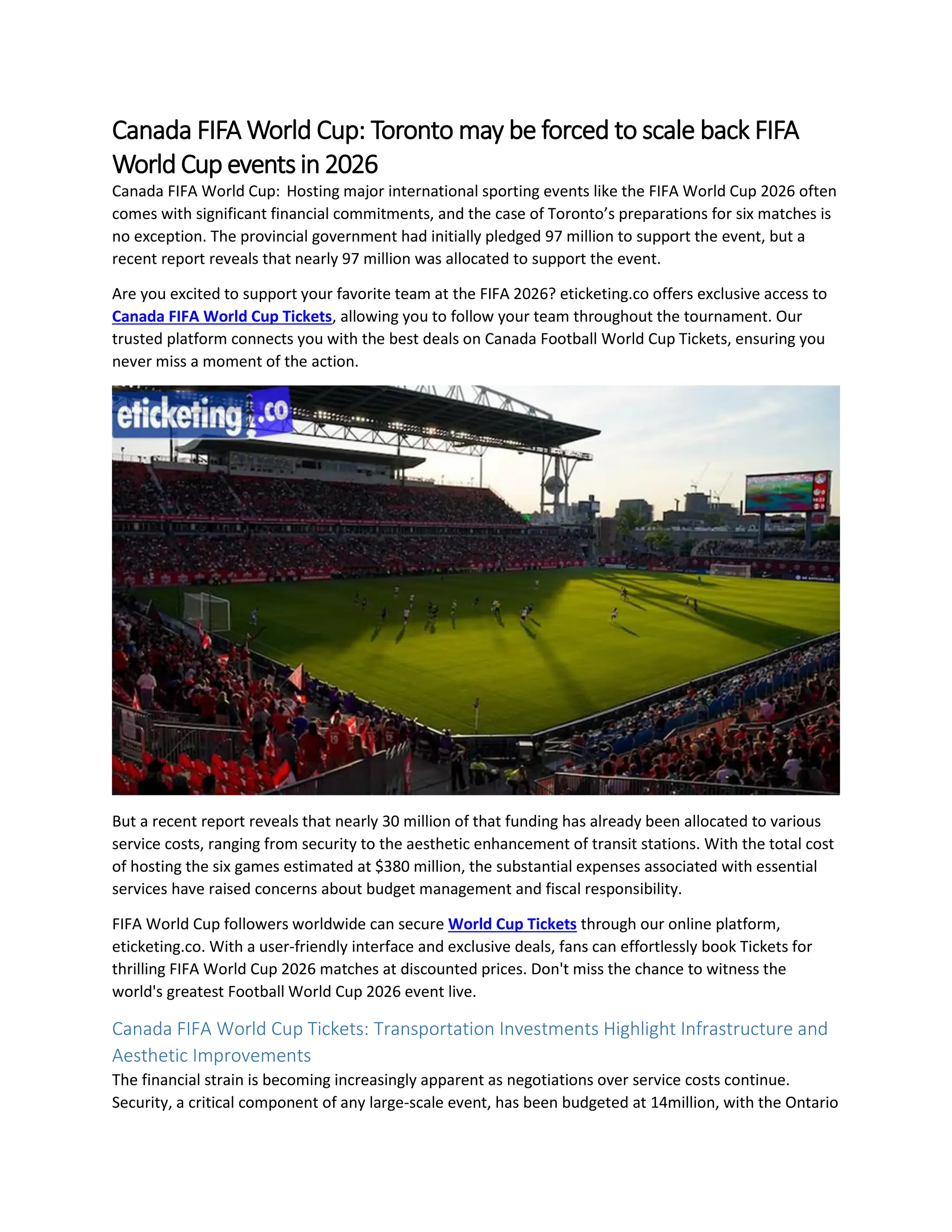 Canada FIFA World Cup Toronto may be forced to scale back FIFA World ...