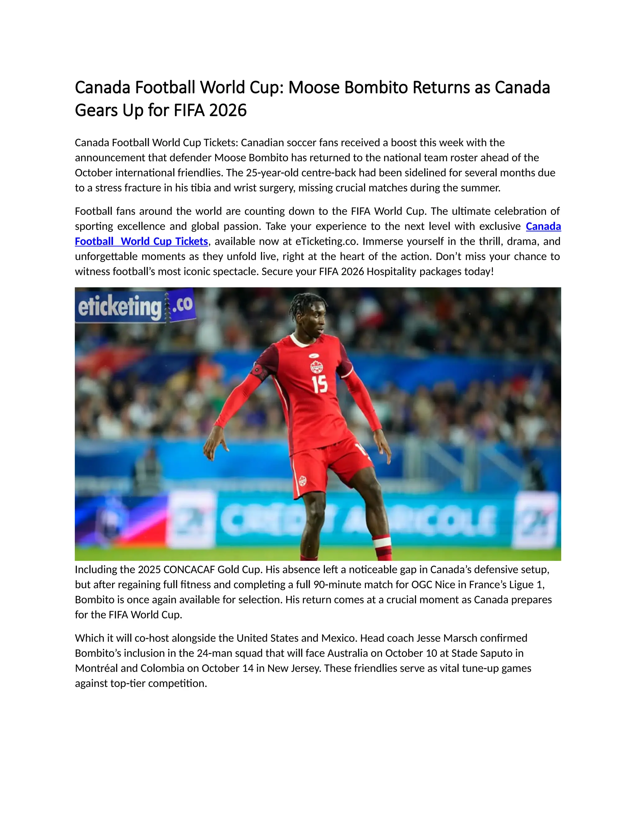 Canada Football World Cup Moose Bombito Returns as Canada Gears Up for ...