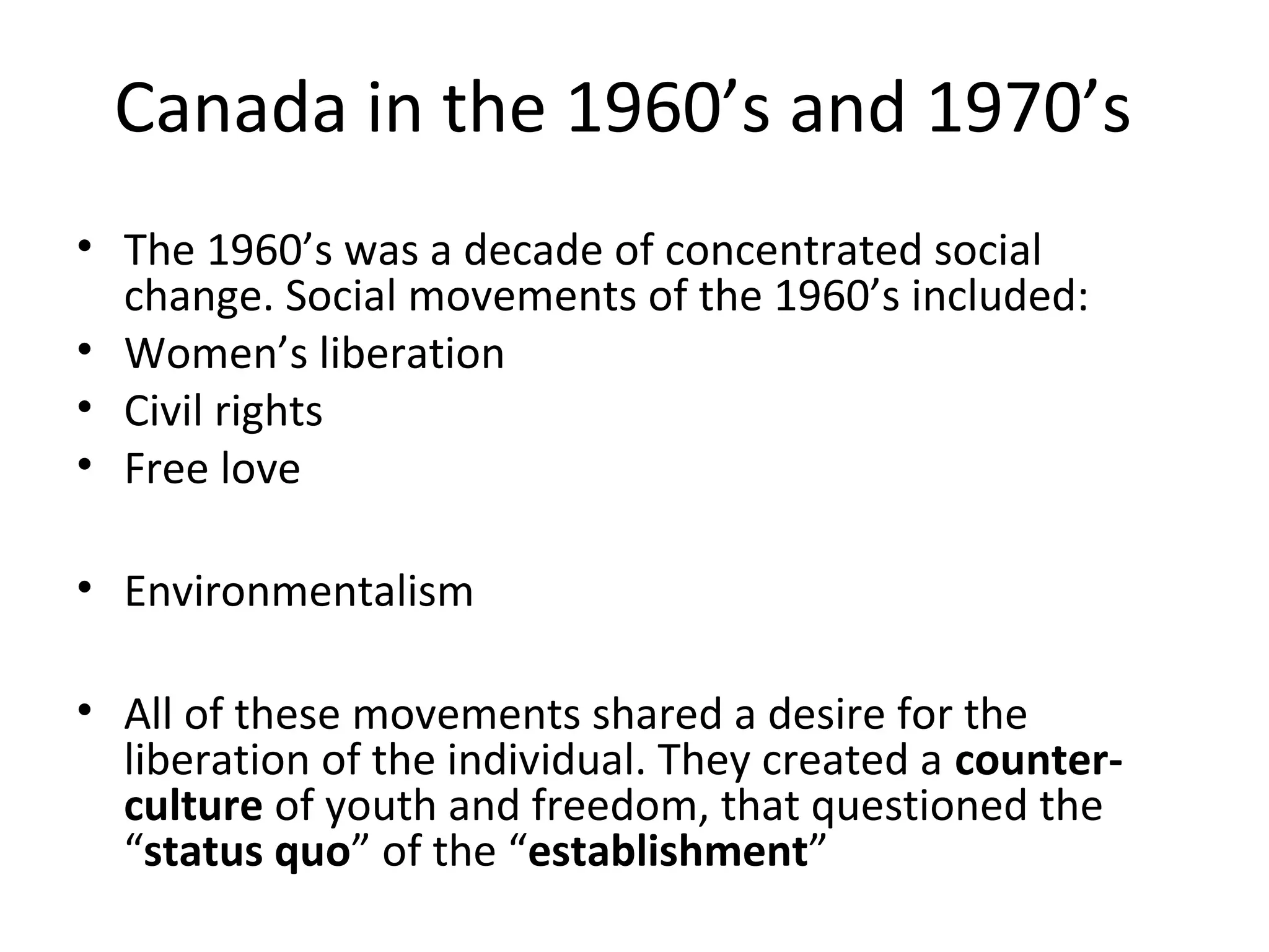 Canada in the 60s and 70s | PPT