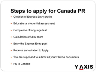 Canada PR - Eligibility, Steps to apply and Visa processing fees | PPTX