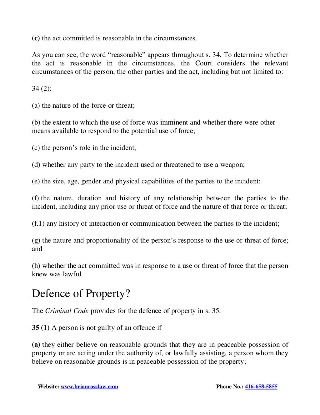 Canada Self Defence Laws Your Rights and Responsibilities | PDF